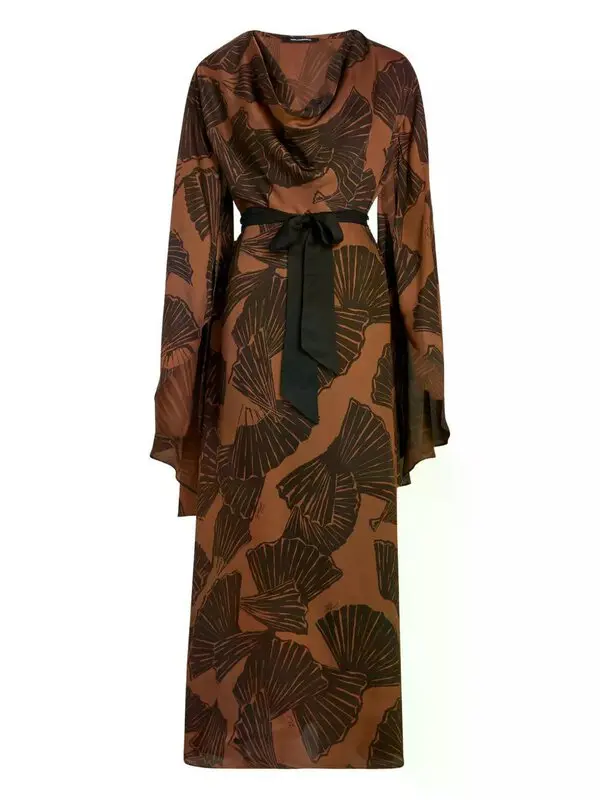 Karl Lagerfeld Maxi Kaftan Dress With Fan Print - Brown