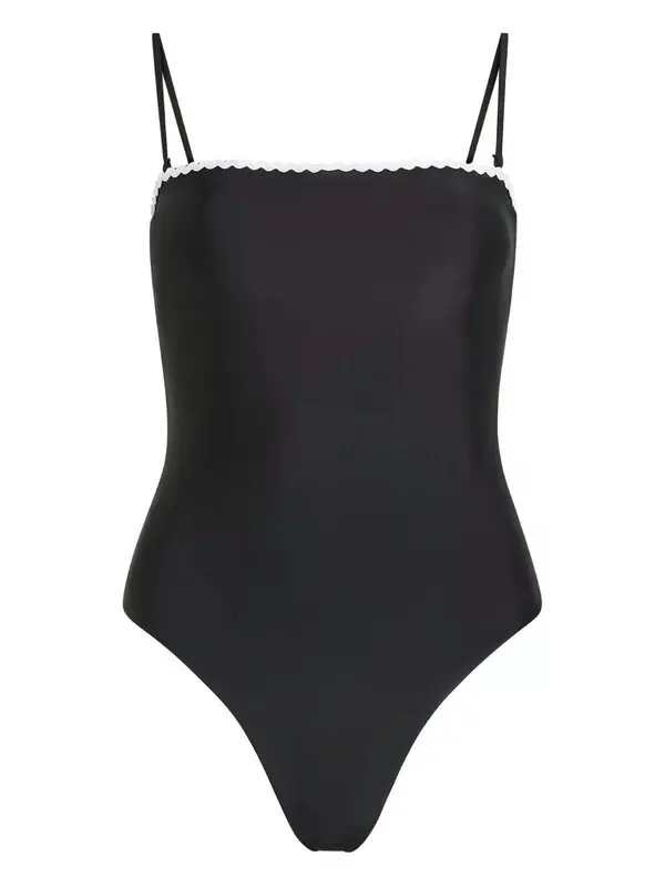 Karl Lagerfeld Scalloped Trim One Piece Swimsuit - Black