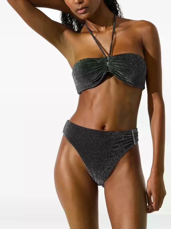 Karl Lagerfeld Metallic Bandeau Bikini Top - Black