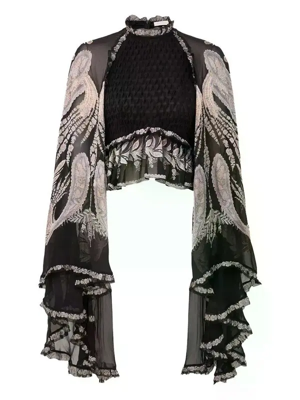 Zimmermann Dream Burnout Ruffled Blouse - Black