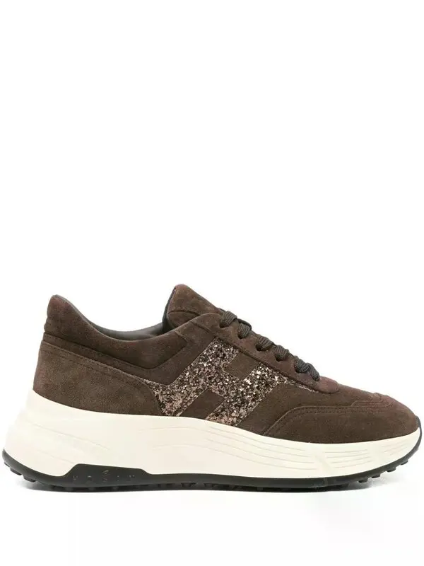 Hogan Glitter Logo Platform Trainers - Brown
