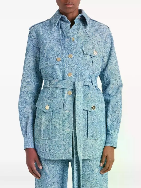 TEMPERLEY LONDON Floral-print Belted Denim Jacket
