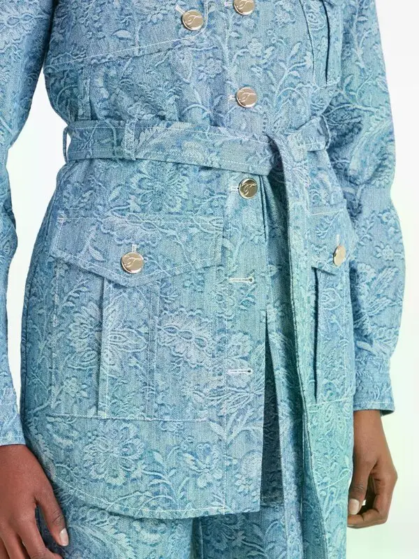 TEMPERLEY LONDON Floral-print Belted Denim Jacket