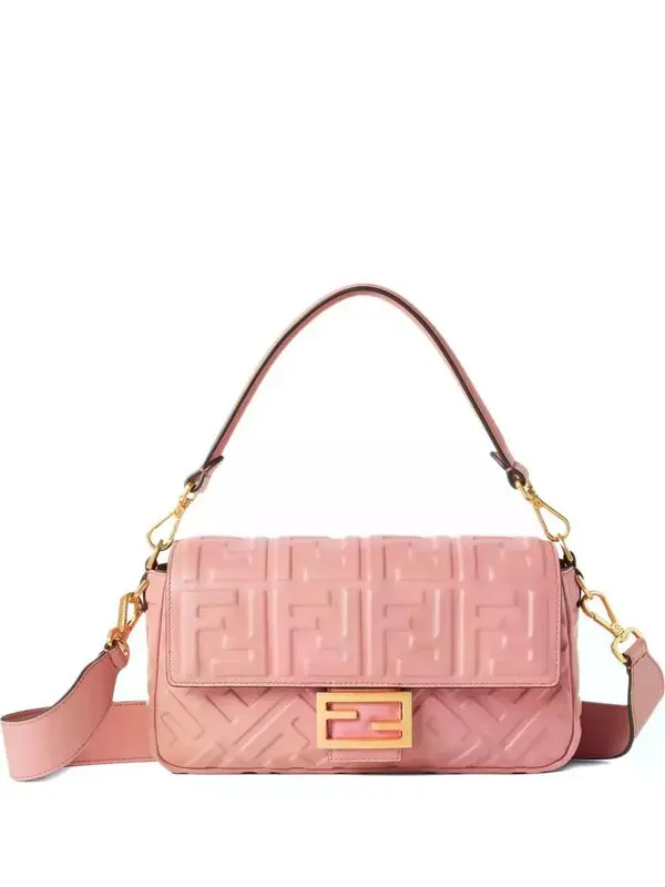 Fendi Baguette Ff Motif-embossed Shoulder Bag - Pink