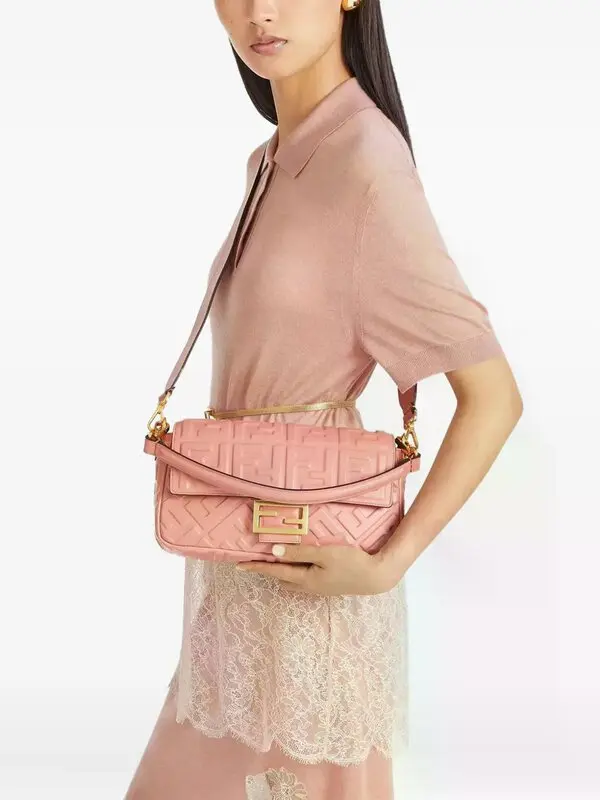 Fendi Baguette Ff Motif-embossed Shoulder Bag - Pink