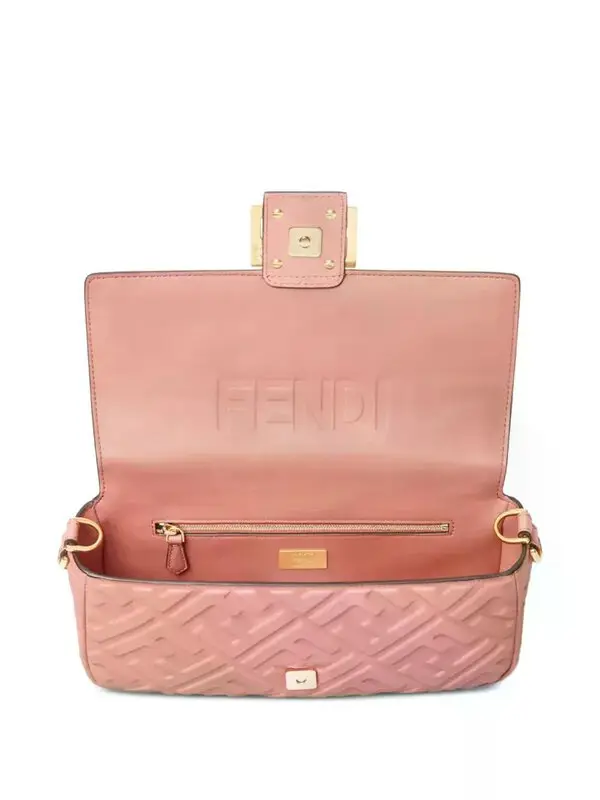 Fendi Baguette Ff Motif-embossed Shoulder Bag - Pink