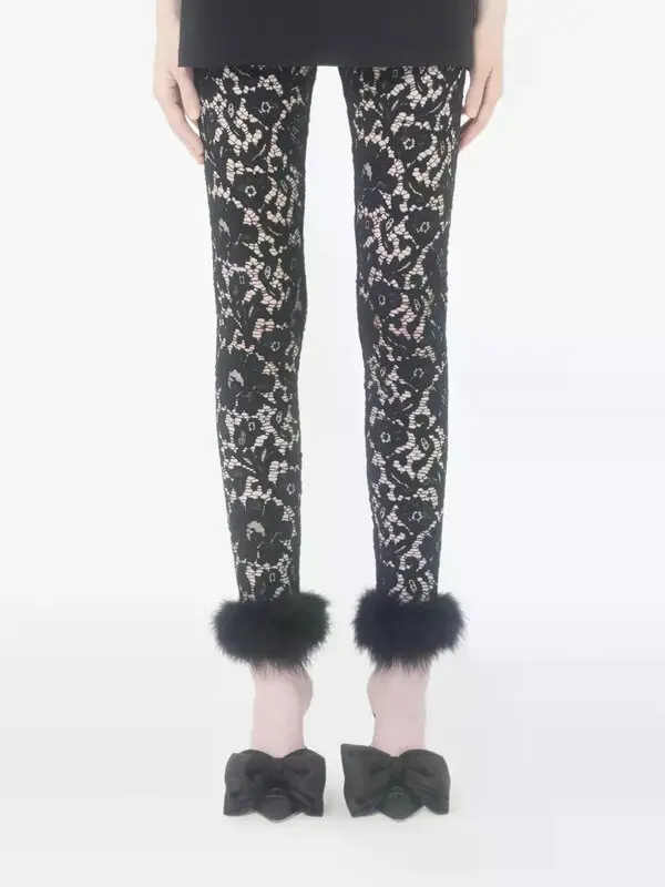Valentino Garavani Feather-detail Lace Leggings