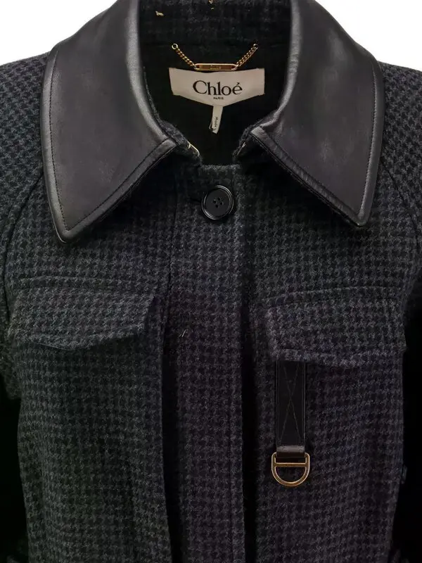 Chloé Houndstooth Trench With Leather Collar
