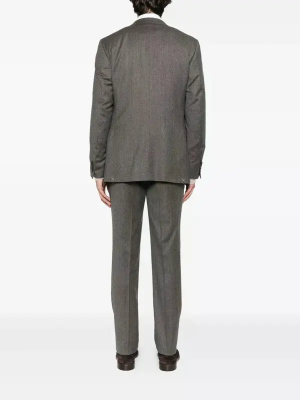 Canali Herringbone Wool Suit - Brown