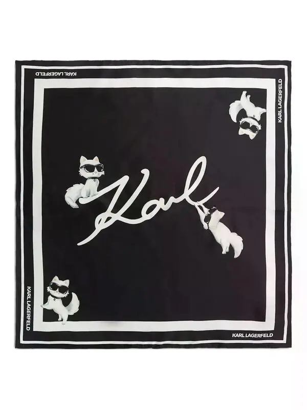 Karl Lagerfeld Ikon Choupette Signature Silk Scarf - Black