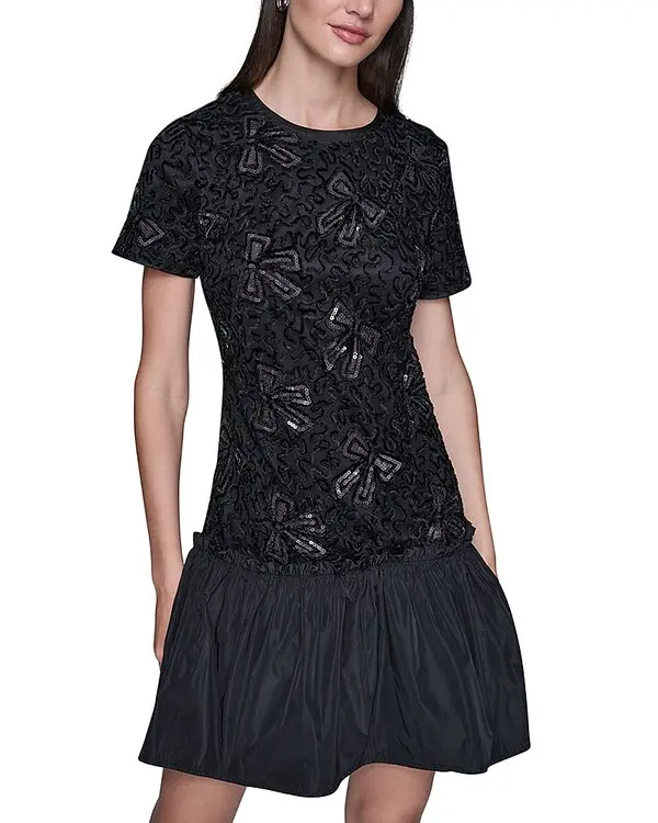 Karl Lagerfeld Paris Chenille Sequin Mesh A-line Dress