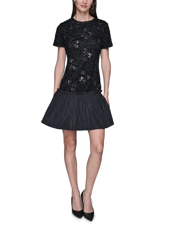 Karl Lagerfeld Paris Chenille Sequin Mesh A-line Dress