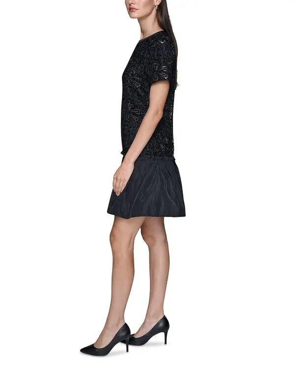 Karl Lagerfeld Paris Chenille Sequin Mesh A-line Dress