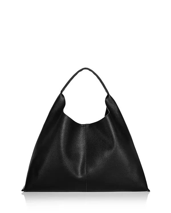 Aqua Slouchy Leather Hobo Tote - Black