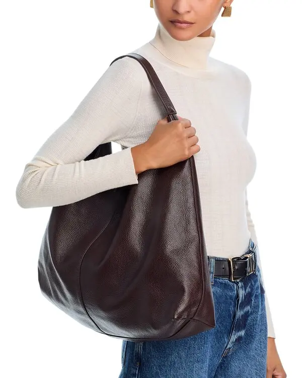 Aqua Slouchy Leather Hobo Tote - Chocolate