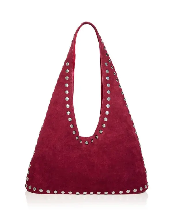 Aqua Studded Suede Hobo Bag - Burgundy