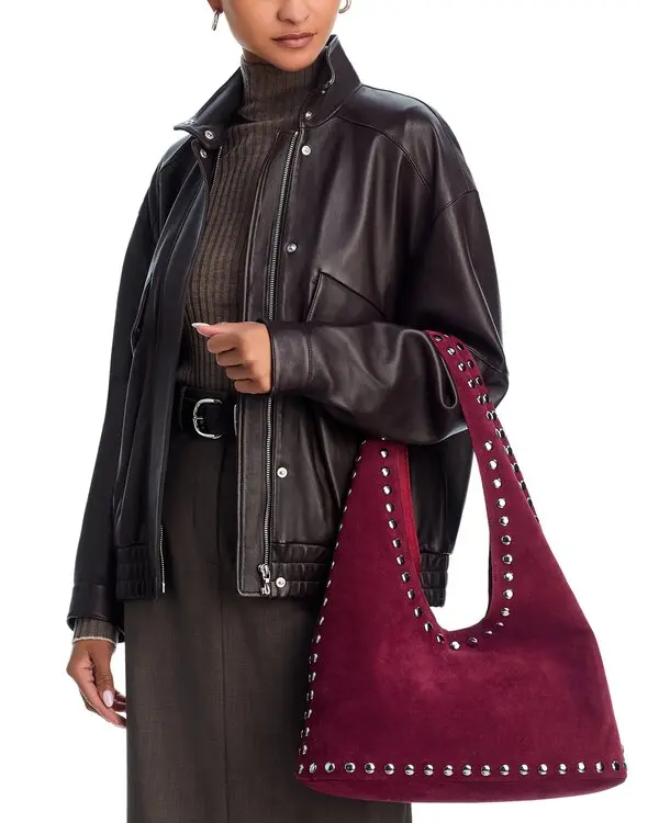 Aqua Studded Suede Hobo Bag - Burgundy