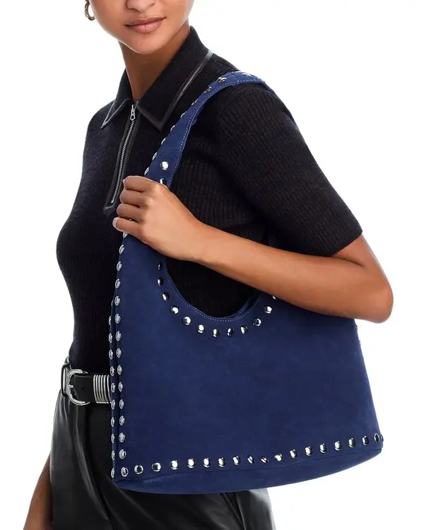Aqua Studded Suede Hobo Bag