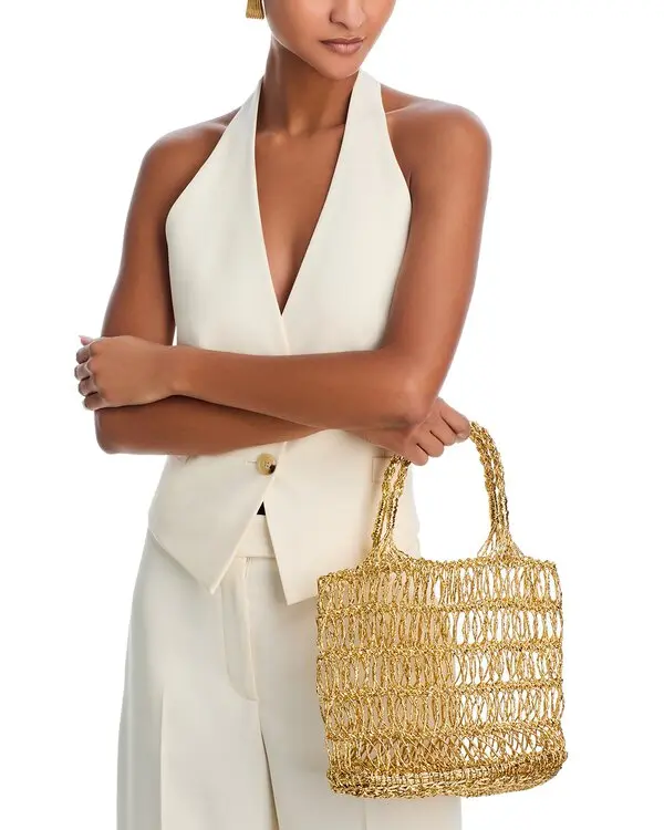 Aqua Woven Metallic Tote - Gold