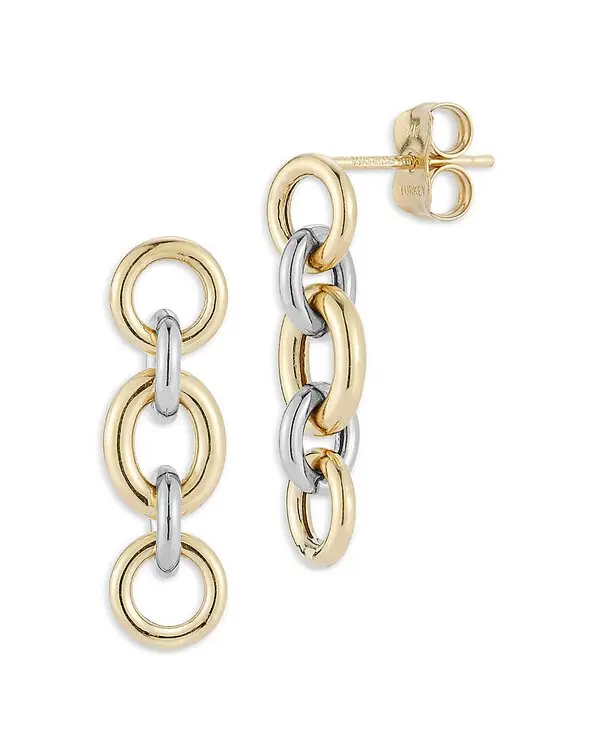 Bloomingdale'S 14k White & Yellow Chain Link Drop Earrings - Gold