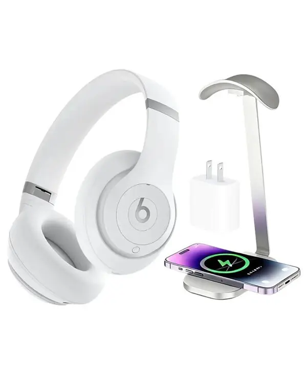 BEATS Studio Pro-wireless Noise Cancelling Over-the-ear Headphones With Power Adapter & Headphone Stand/charging Pad - Matte White