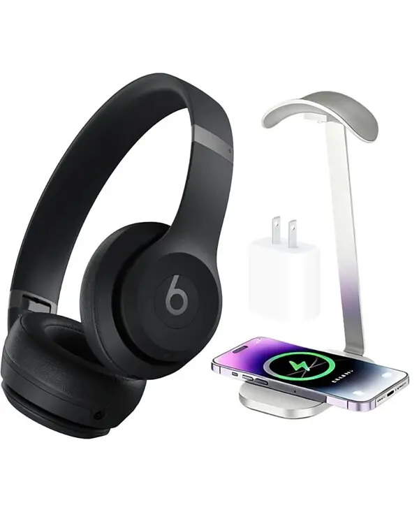 BEATS Solo 4 True Wireless On-ear Headphones + Power Adapter & Headphone Stand/charging Pad - Matte Black