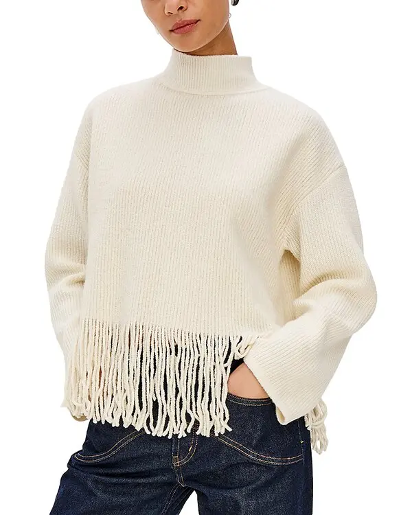 Rails Lise Wool-blend Mock Neck Sweater - Ivory Fringe