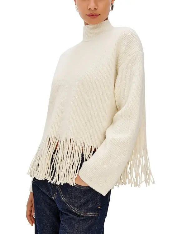 Rails Lise Wool-blend Mock Neck Sweater - Ivory Fringe