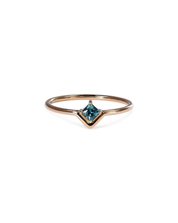 WWAKE 14k Yellow Teal Sapphire Solitaire Ring - Gold