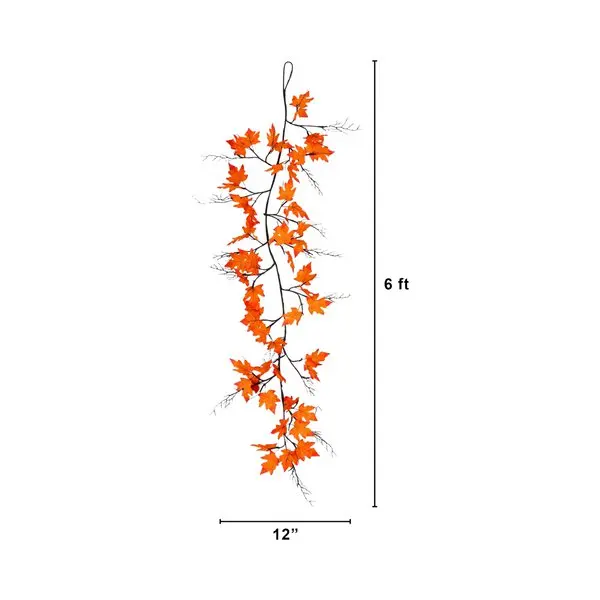NEARLY NATURAL Pre-lit Autumn Maple Artificial Fall 6' Garland With Warm White Led Lights
