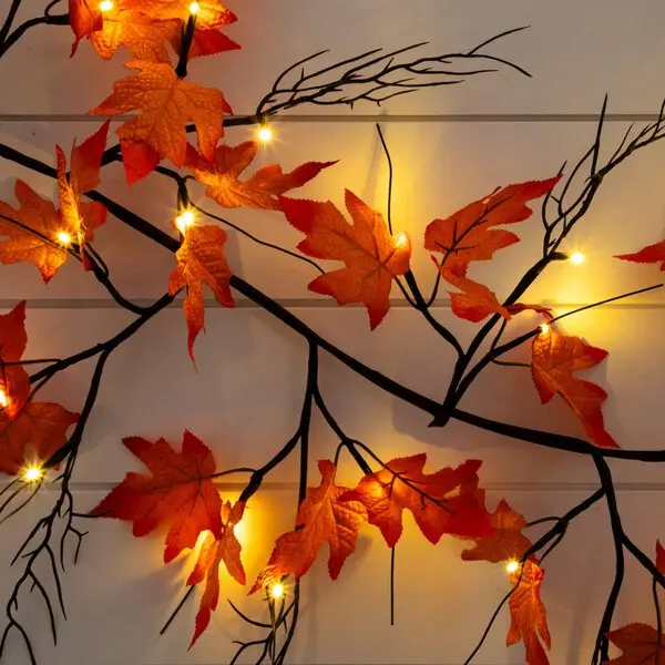 NEARLY NATURAL Pre-lit Autumn Maple Artificial Fall 6' Garland With Warm White Led Lights