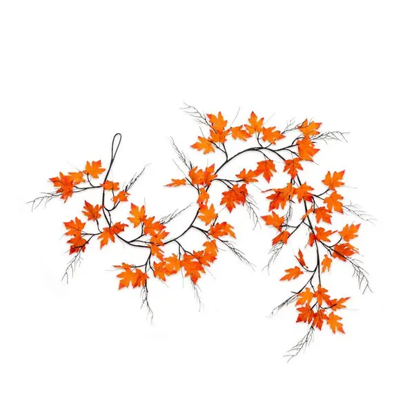 NEARLY NATURAL Pre-lit Autumn Maple Artificial Fall 6' Garland With Warm White Led Lights