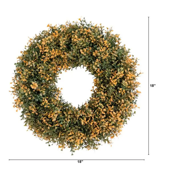 NEARLY NATURAL Pre-lit Autumn Boxwood Artificial Fall 18' Wreath With Warm White Led Lights