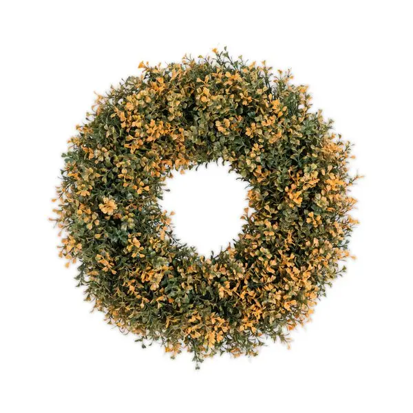 NEARLY NATURAL Pre-lit Autumn Boxwood Artificial Fall 18' Wreath With Warm White Led Lights