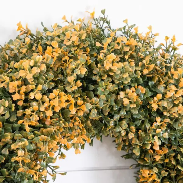 NEARLY NATURAL Pre-lit Autumn Boxwood Artificial Fall 18' Wreath With Warm White Led Lights