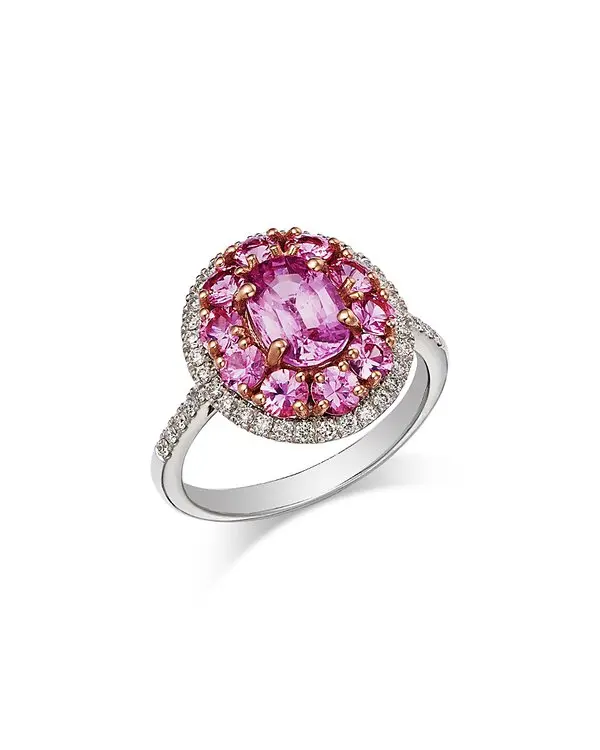 Bloomingdale'S Pink Sapphire And Diamond Halo Ring In 14k Rose And White Gold - White/pink