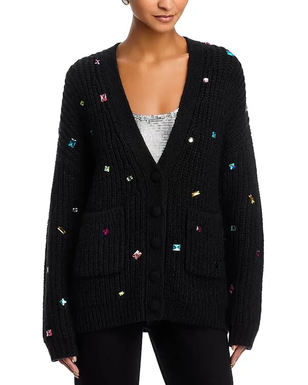 Aqua Scattered Jewels Oversized V-neck Cardigan