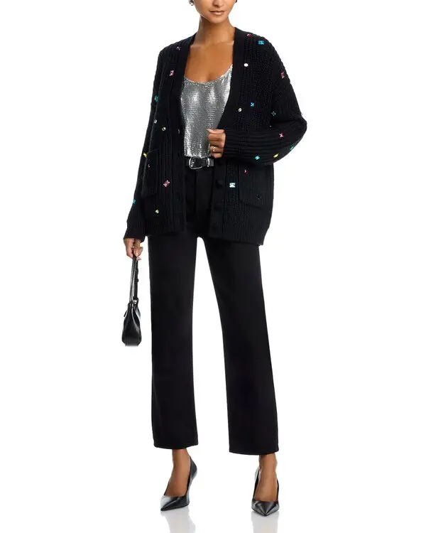 Aqua Scattered Jewels Oversized V-neck Cardigan