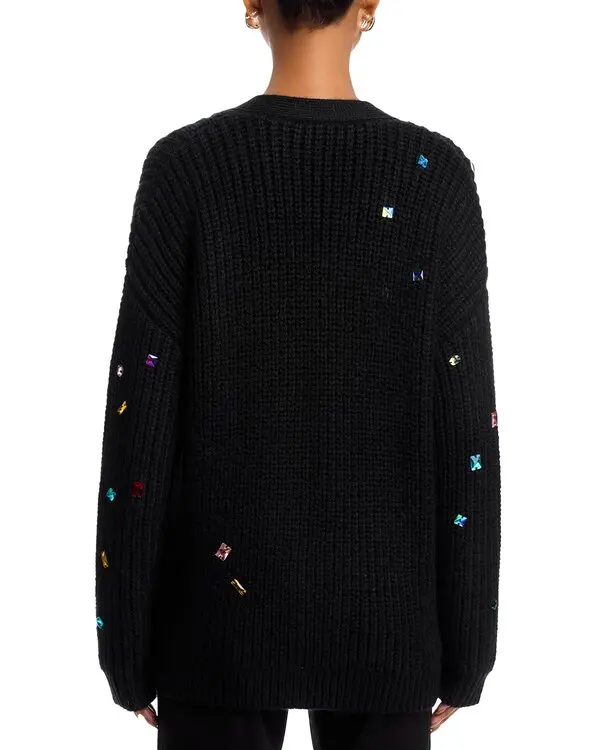 Aqua Scattered Jewels Oversized V-neck Cardigan