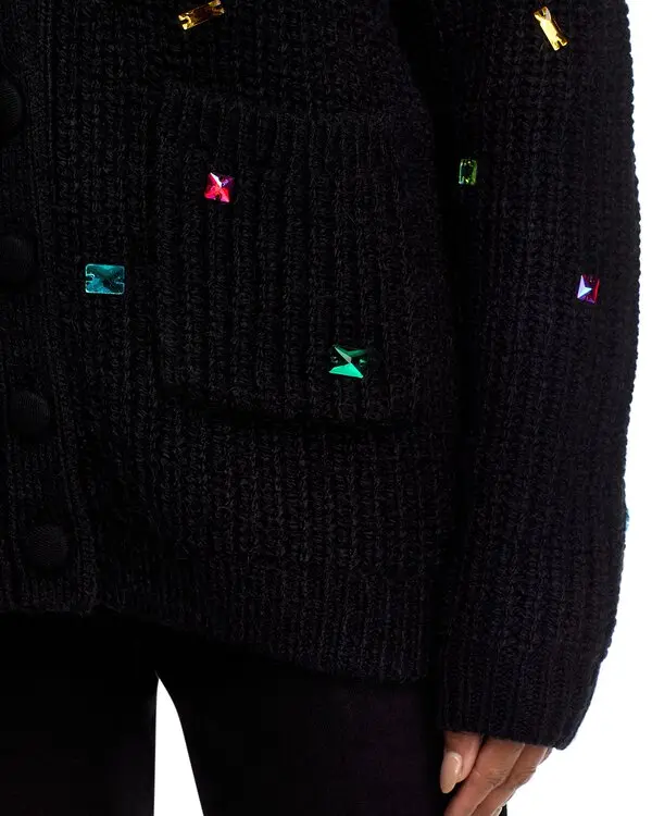 Aqua Scattered Jewels Oversized V-neck Cardigan