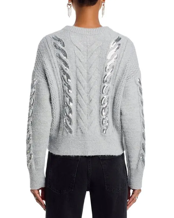 Aqua Sequin Cable Knit Crewneck Sweater