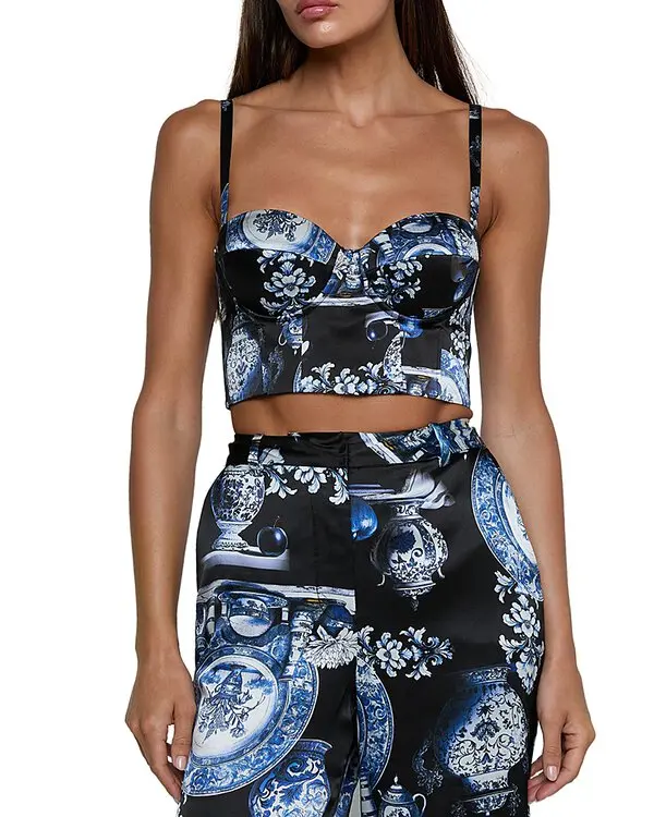 L'Agence Sonya Silk Bralette Top - Black/blue Porcelain