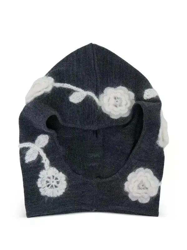 GANNI Crochet-flowers Balaclava - Grey