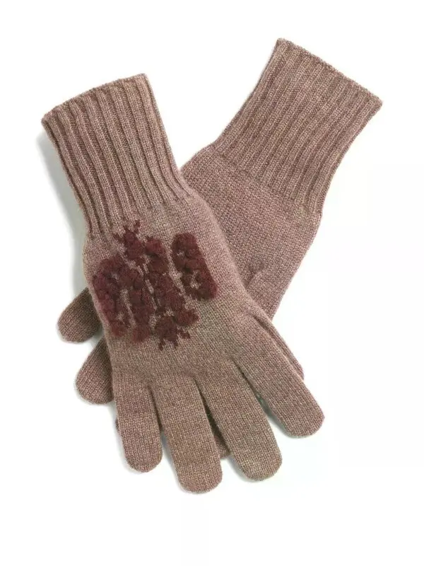 BARRIE Embroidered Cashmere Gloves - Brown