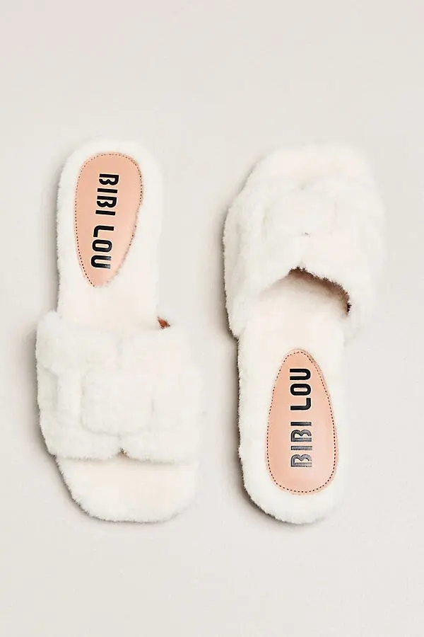 BIBI LOU Fluffy Holly Slides - Off White