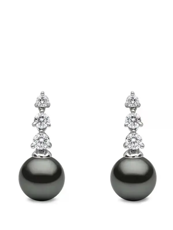 Yoko London 18k White Gold Tahitian Pearl And Diamond Earrings - Silver
