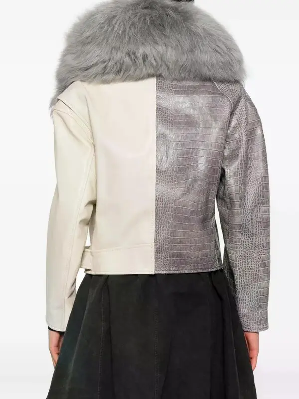 Marni Reptile-effect Jacket With Fur Collar