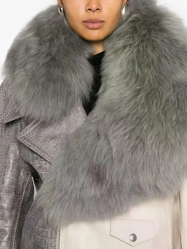 Marni Reptile-effect Jacket With Fur Collar
