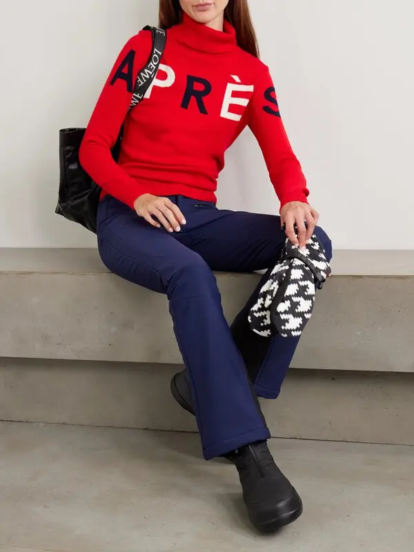 Perfect Moment Intarsia Merino Wool Turtleneck Sweater - Red