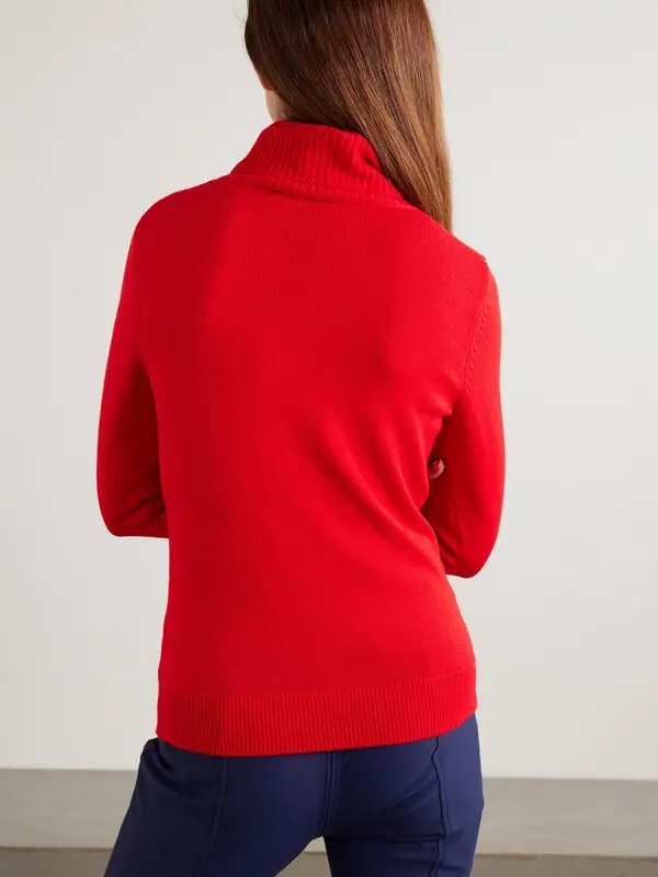 Perfect Moment Intarsia Merino Wool Turtleneck Sweater - Red